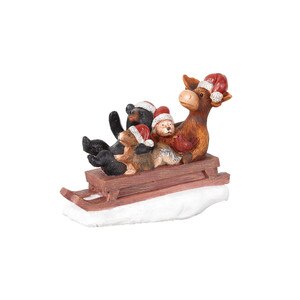 Country Christmas Moose & Friends on Sled Figure 6.5x3x5.5H