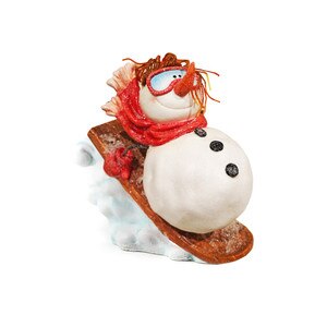 Snowman Falling Down on Snowboard Decor Yarn Hair Resin Glitter 9.2x5 ...