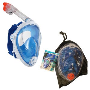Aquatics Adult Silicone Full Face Mask Blue & White Size S/M Net Bag w ...