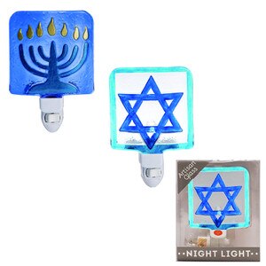 Artisan Glass Hanukkah Star/Menorah Night Light 2 Asst Plug In Glass ...