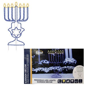 Alpine Menorah Outdoor Decor w/LED Lights, Metal, Plug In 24"x3"x42"H