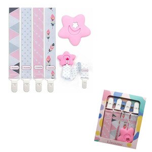 Liname Baby Pacifier 4 Pack Clips w/Teething Toy Pink & Grey (No Online ...