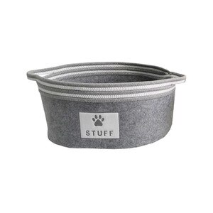 Winifred & Lily Oval Felt/Rope Pet Bin Grey w/Stuff Paw Patch, Small 16 ...