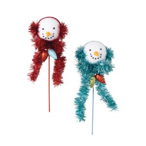 Sullivans SET/2 Snowman Head On Stick Pick Decor 6"Lx5"Wx16.5"H