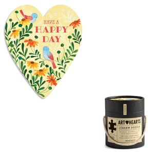 Demdaco 100 Piece Have Happy Day Art Heart Shaped Puzzle 8.5"x10.5" In ...