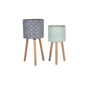 Transpac Metal Mermaid Container w/Wood Stand, Blue, SET/2 9"Dx18"H 10 ...