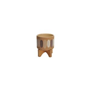 Border Concepts Painted Stripe Cache Pot w/Wood Stand, Ceramic, Neutral ...