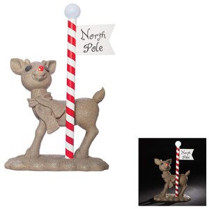 Roman Solar Rudolph Statue w/North Pole Sign & Light Up Nose, Polyresin ...