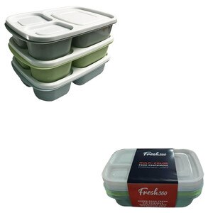 SET/3 Fresh 360 Multi-Color Food Containers 3 Compartment, White Lids ...
