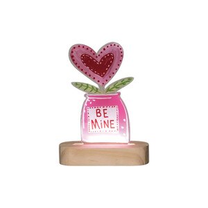 Acrylic LED Be Mine Decor w/Wood Base 5.91x7.87x2.36"